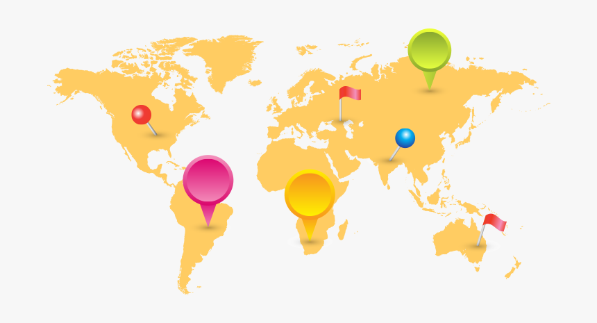 World Map With Mark Pins Free Vector Pack Transparent - World Map, HD ...