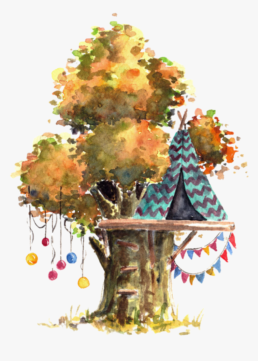 #watercolor #treehouse #teepee #balloons #tree #leaves - Treehouse ...