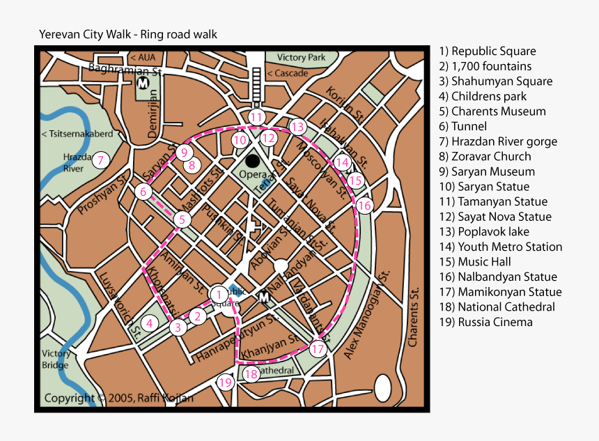 Yerevan Walking Tour Map, HD Png Download , Transparent Png Image - PNGitem