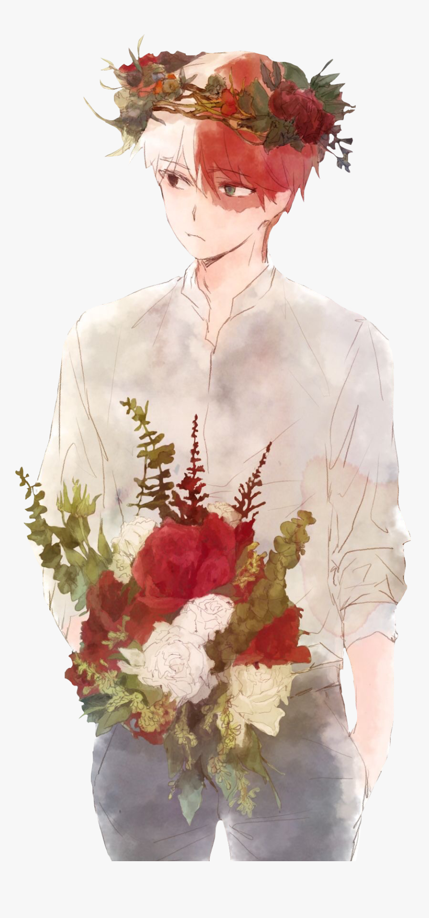 Todoroki Shouto Flowers , Png Download - Todoroki With A Flower Crown ...