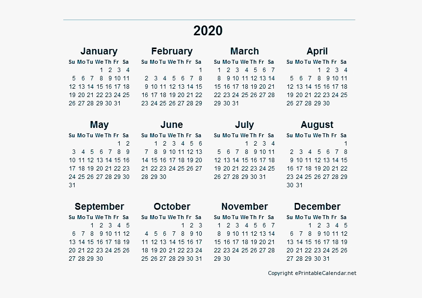 2020 Calendar Png Image Transparent - 2018 Year Calendar Printable Free ...