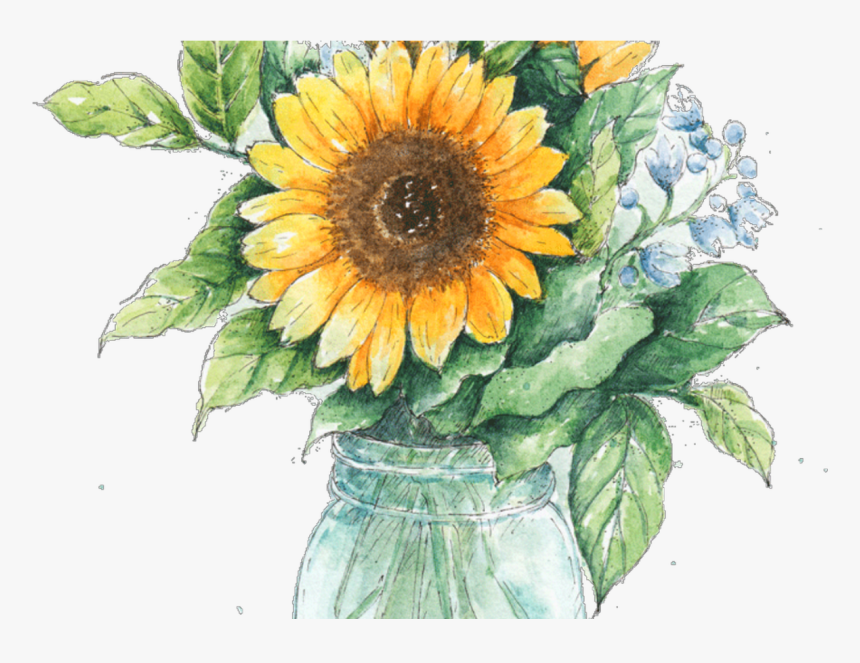 Jar Drawing Ubisafe - Sunflower In Mason Jar, HD Png Download ...