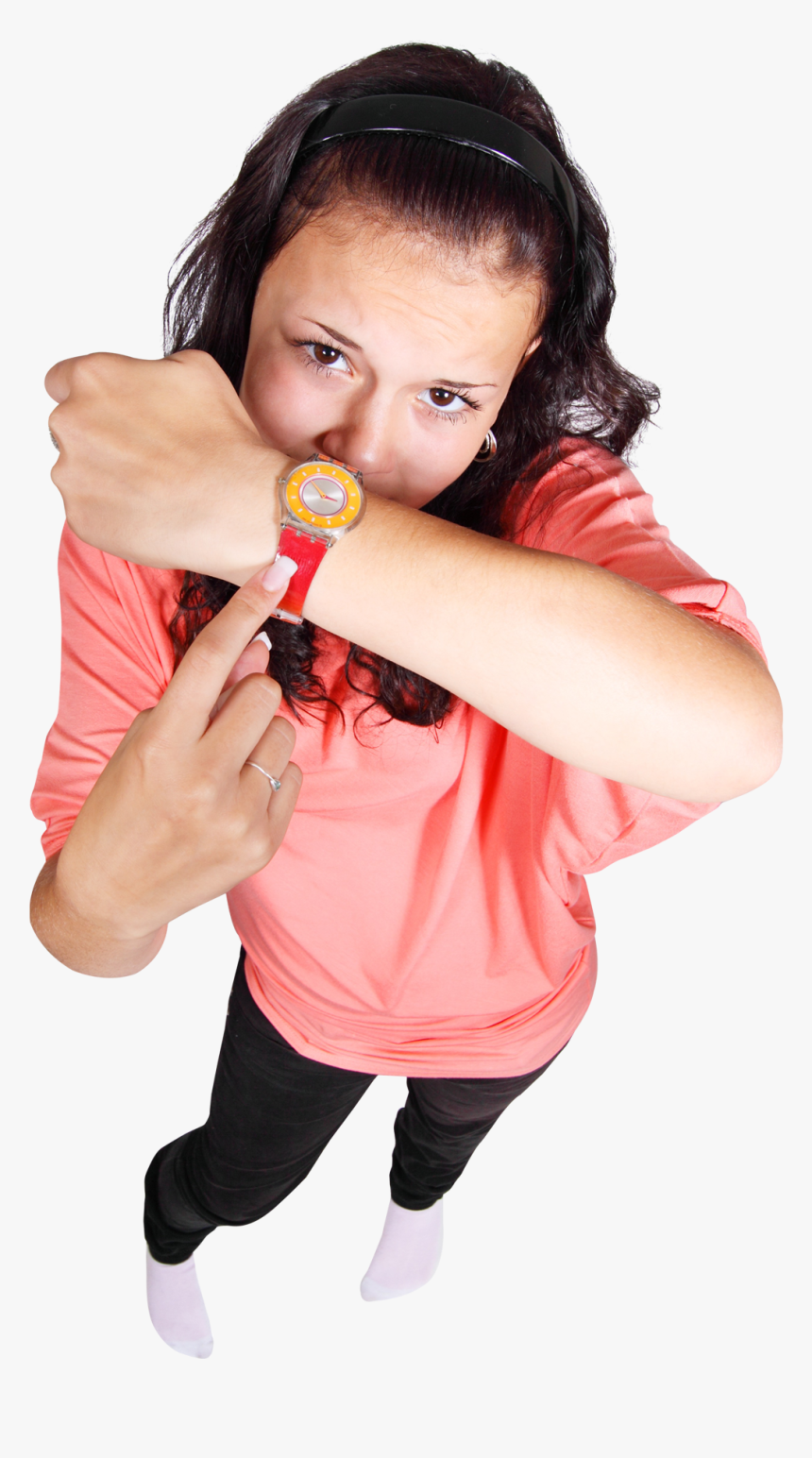 Young Girl Pointing Finger At Her Watch Png Image - Girl With Watch Png ...