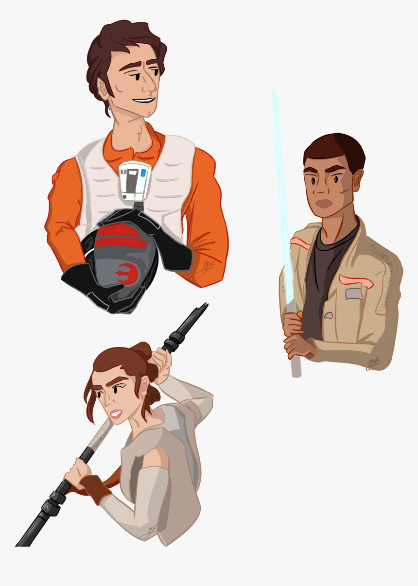 Busts Of Poe, Finn, And Rey From Star Wars - Cartoon, HD Png Download ...