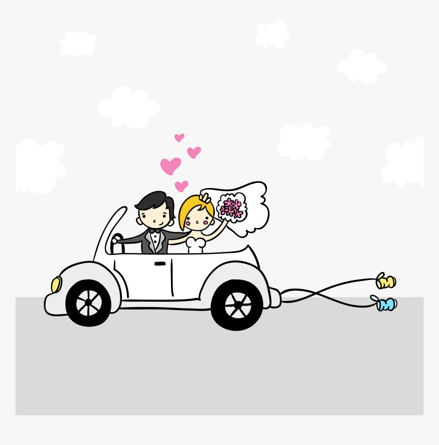 Couple Vector Marriage Cartoon Illustration Free Clipart - Car Wedding ...