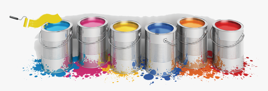 Decorative Oil Color Bucket Paint Brush Roller Clipart - Buckets Of ...