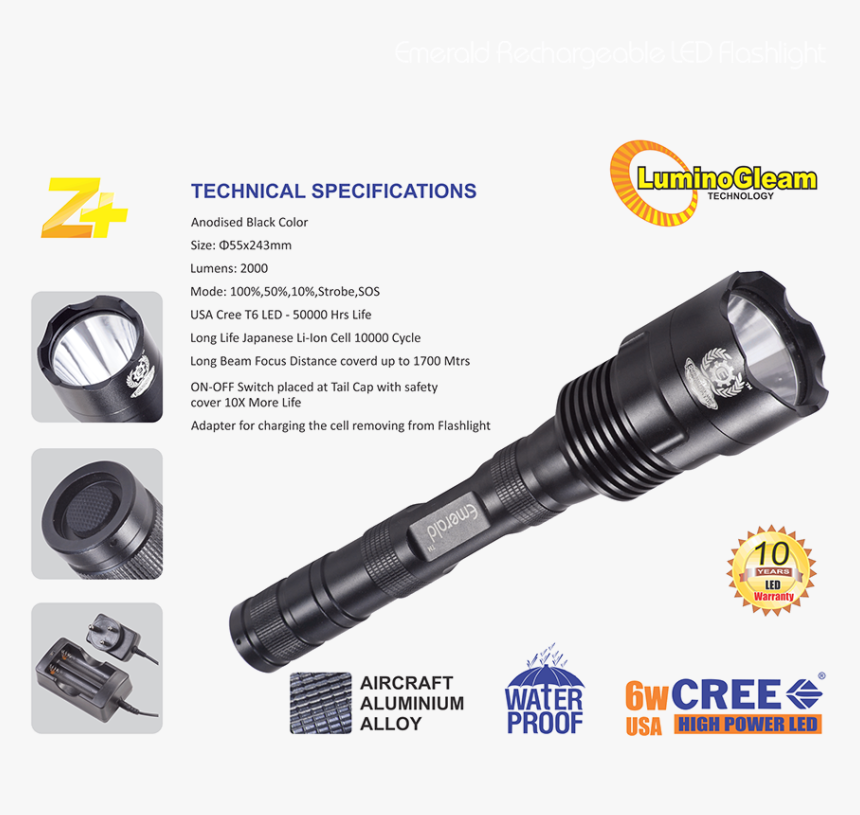 Emerald Z Plus Torch Flashlight - Gadget, HD Png Download , Transparent ...