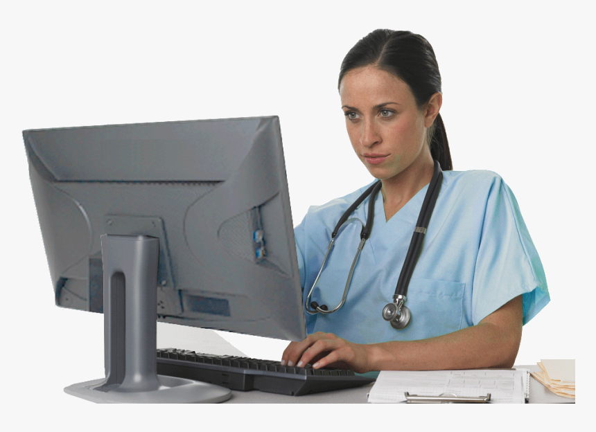 Nurse Using A Computer, HD Png Download , Transparent Png Image - PNGitem