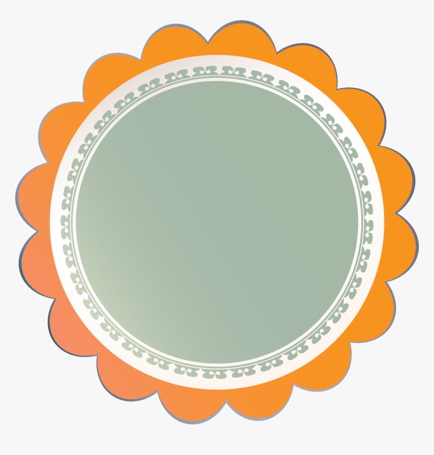 Orange Flower Outline Badge With Gray Round - Round Border Flower ...