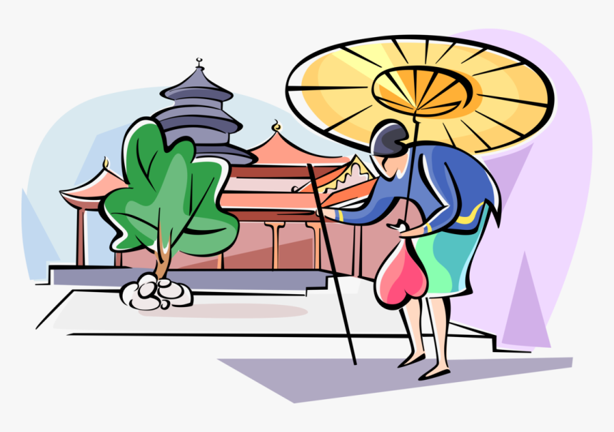 Vector Illustration Of Japanese Woman Walking With - Cartoon, HD Png ...