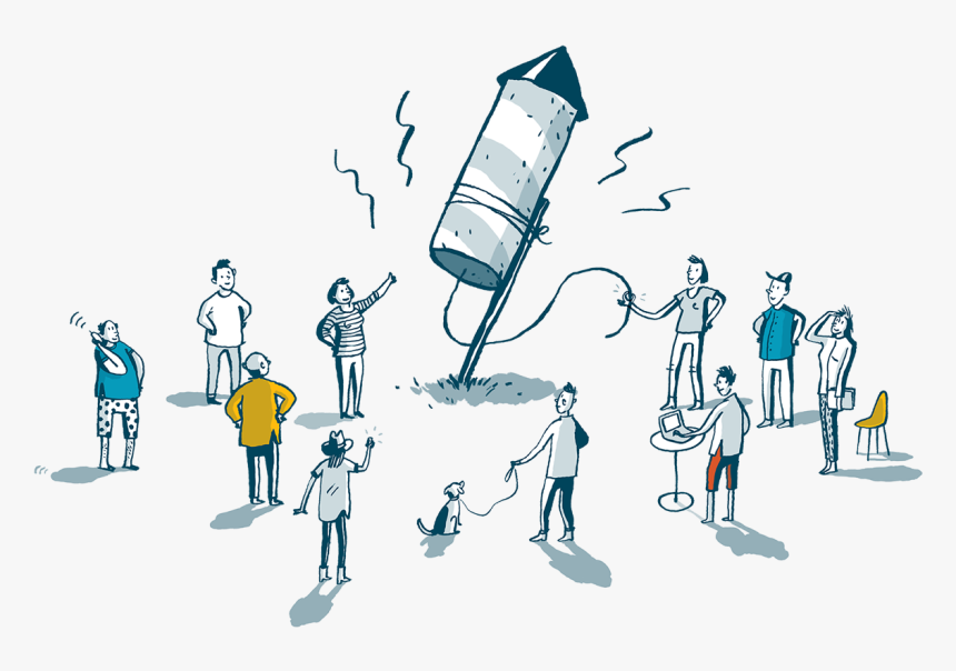 An Illustration Of People Gathered Around A Launching - Illustration ...