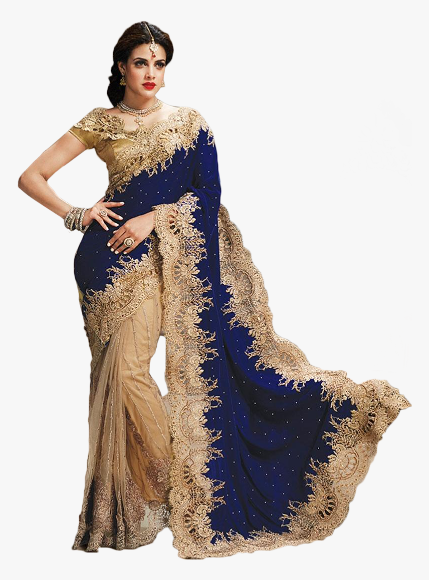 Bollywood Style Model Velvet And Net Saree In Blue - Saree Fashion, HD ...