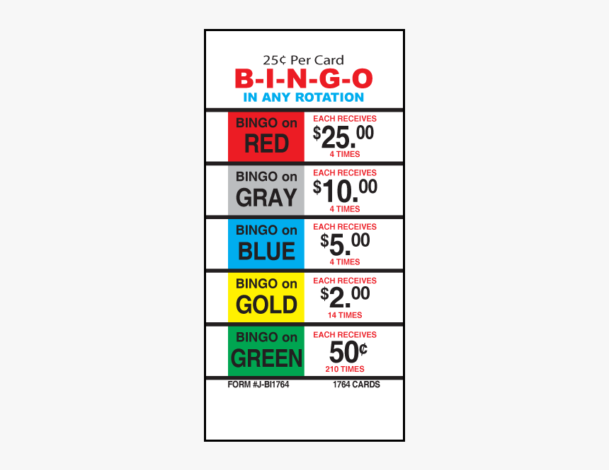 25 Cent Bingo / J-bi1764 Card - Bingo Pull Tabs, HD Png Download , Transparent Png Image - PNGitem