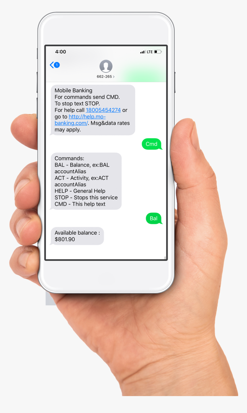 Hand Holding Phone With Text Banking Messages On Screen - Mobile App ...