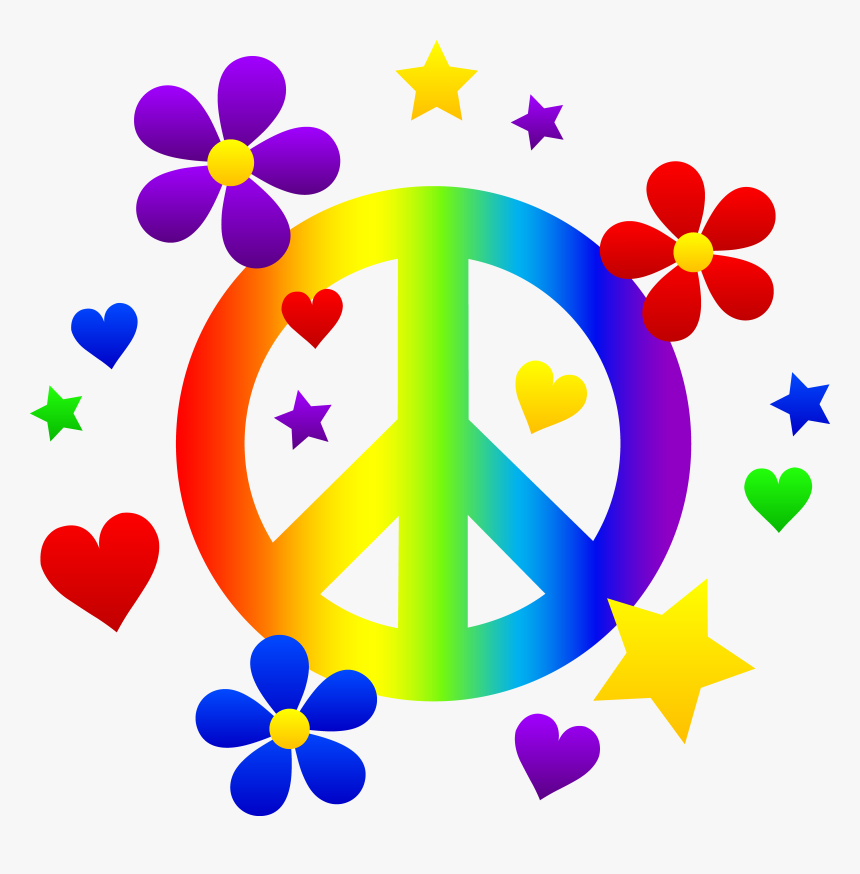 Peace Sign With Flowers Hearts And Stars, HD Png Download , Transparent ...