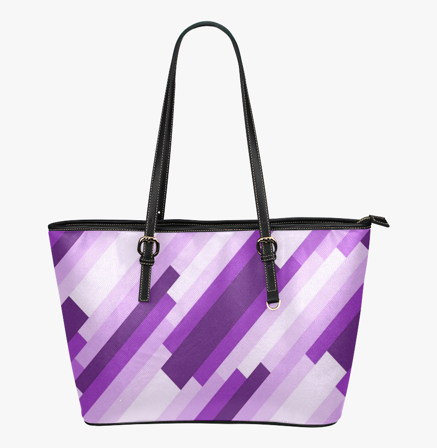 Shades Of Purple Diagonal Stripes Leather Tote Bag/large - Tote Bag, HD ...