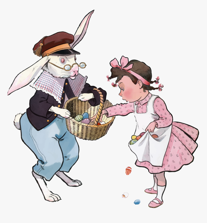 Vintage Easter Bunny And Girl Clip Arts - Png Clipart Cocktail Clipart ...