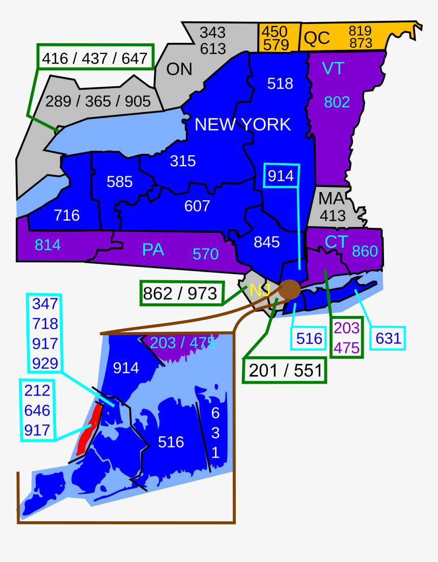 Ny Area Code Map, HD Png Download , Transparent Png Image - PNGitem