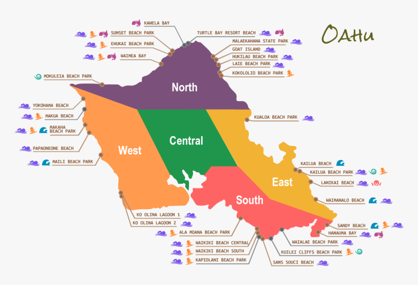 Best Beaches In Oahu Map, HD Png Download , Transparent Png Image - PNGitem