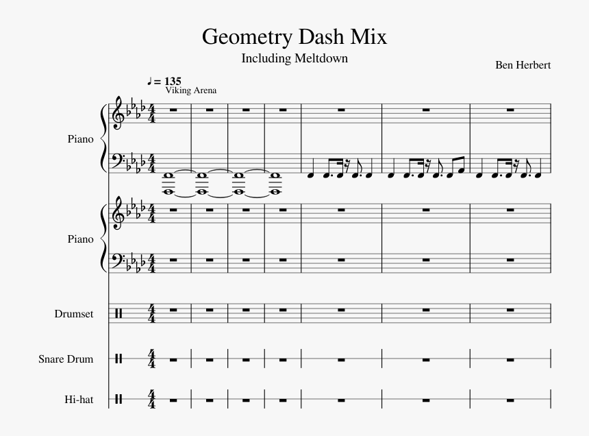 Geometry Dash Mix Sheet Music Composed By Ben Herbert - Sheet Music, HD ...