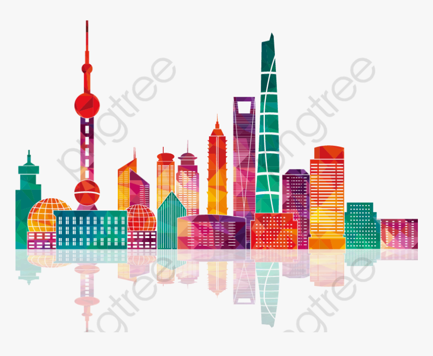 Colorful Shanghai Building Silhouettes - Shanghai Png, Transparent Png ...