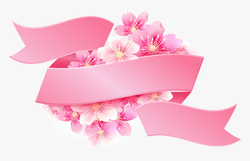 Pink Ribbon With Flowers Png Image - Vector Pink Ribbon Png ...