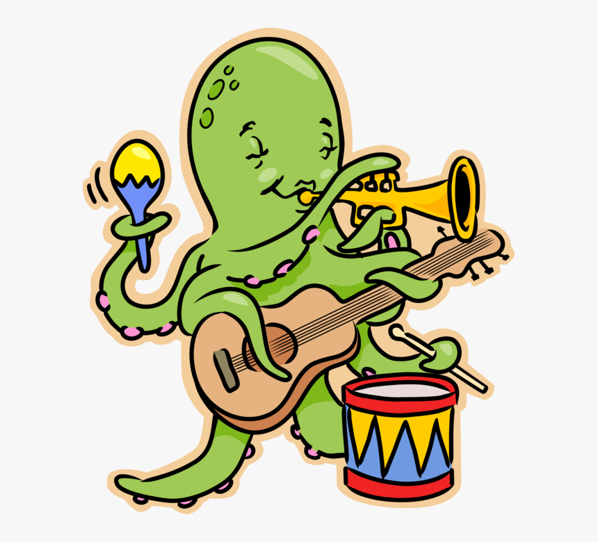 Vector Illustration Of Giant Octopus Plays Guitar, - Multiple ...