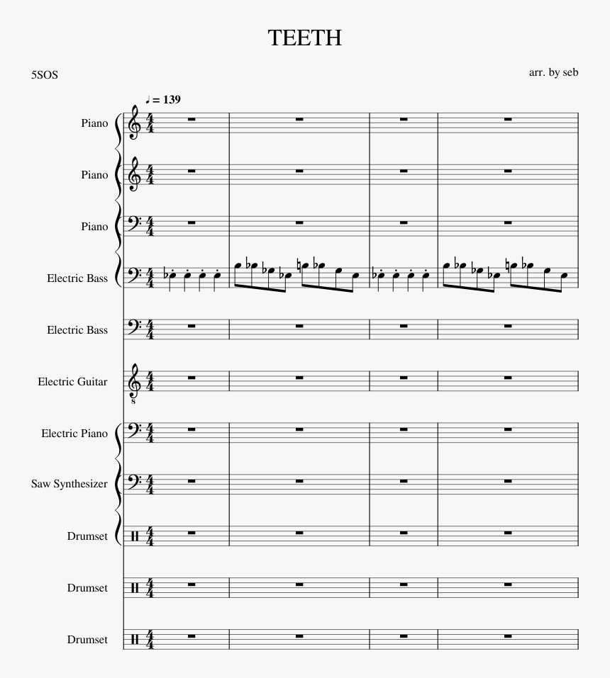 Teeth 5sos Drums Sheet Music, HD Png Download , Transparent Png Image ...