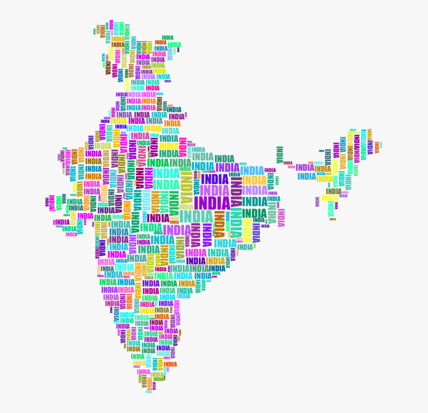 Map,art,symmetry - India Map Typography, HD Png Download , Transparent ...