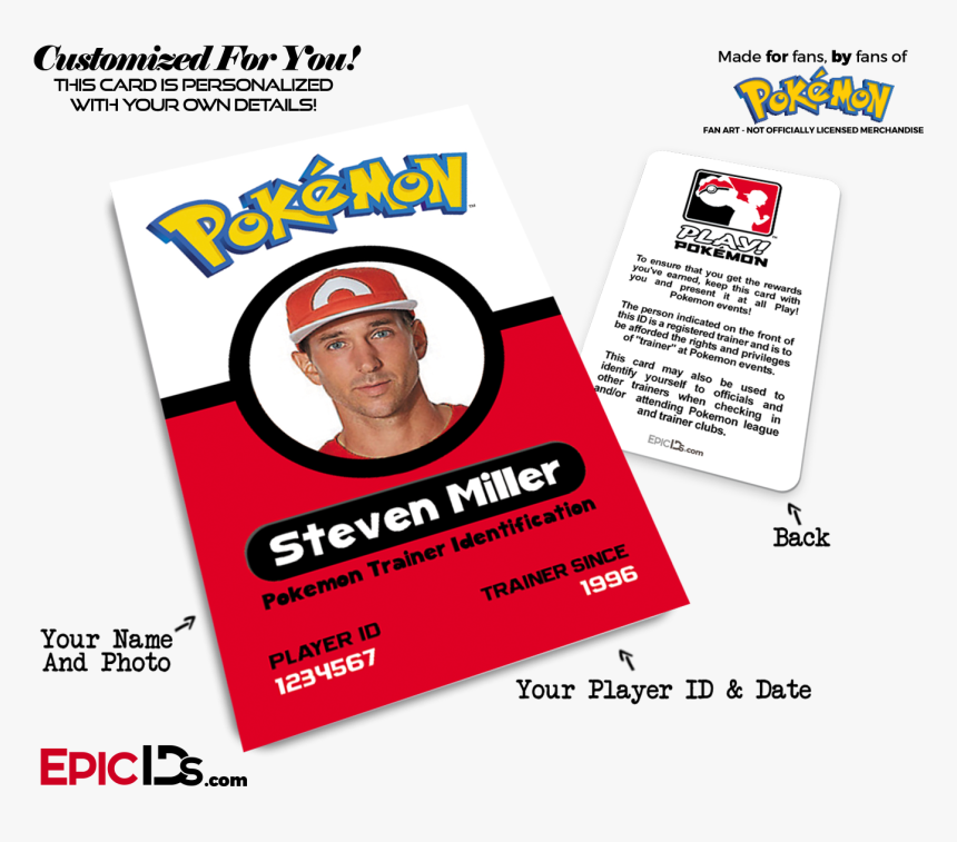 Pokemon Inspired Pokemon Player Photo Id Badge [photo - Pokemon Id Card ...