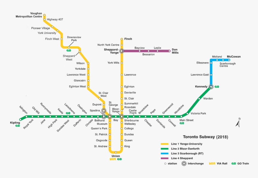 Ttc Subway Map 2018 - Mapa Del Metro De Toronto, HD Png Download ...