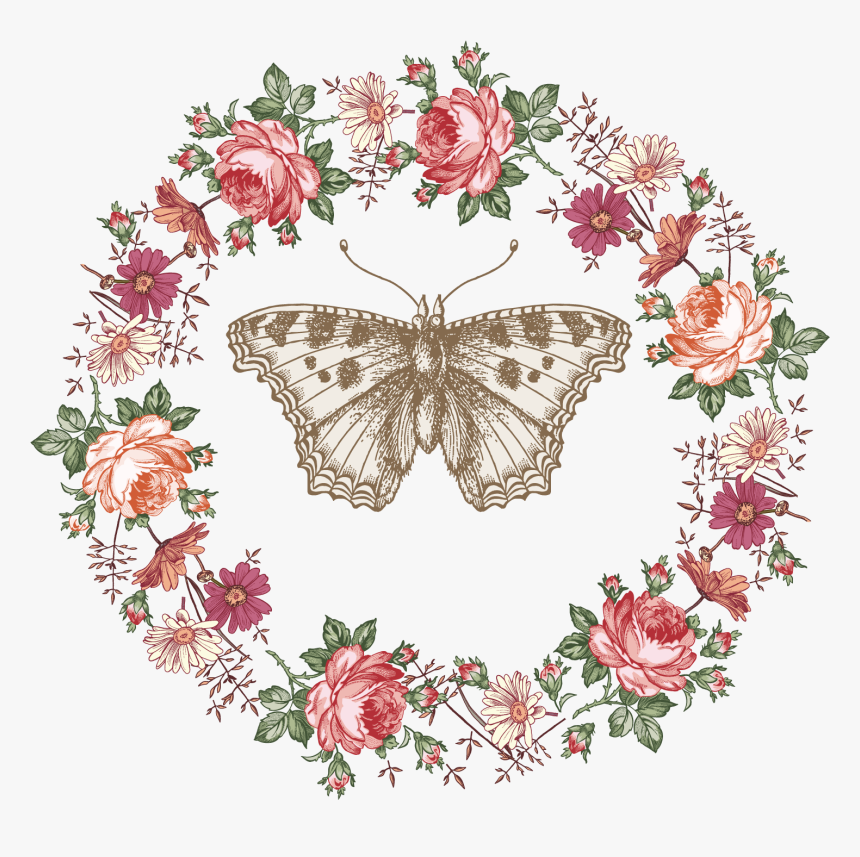 Butterfly Clipart Wreath - Transparent Rustic Floral Border, HD Png ...