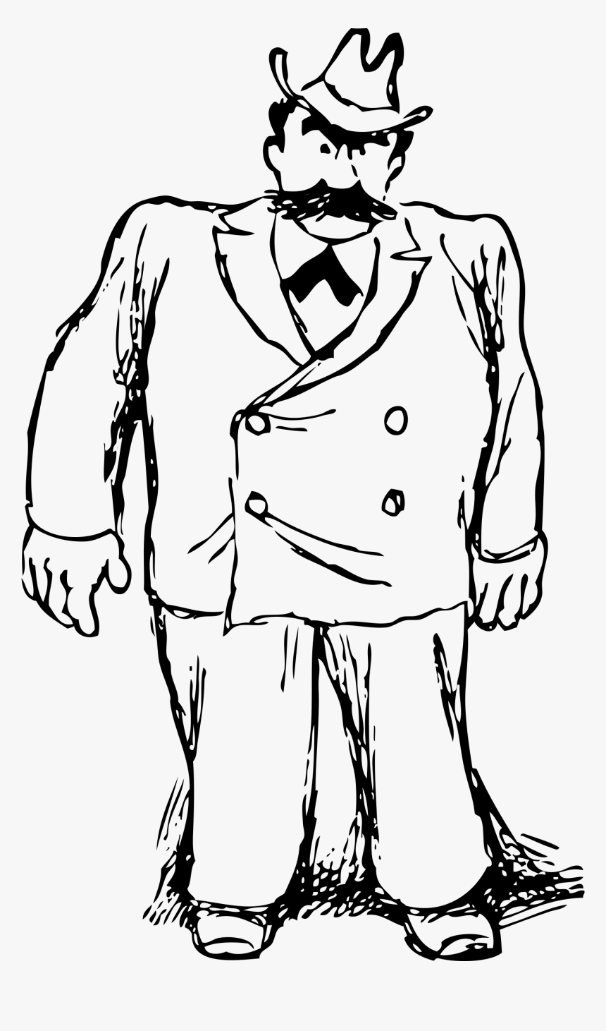 Big Man In A Suit Black White Line Art 555px - Big Man Clipart, HD Png ...