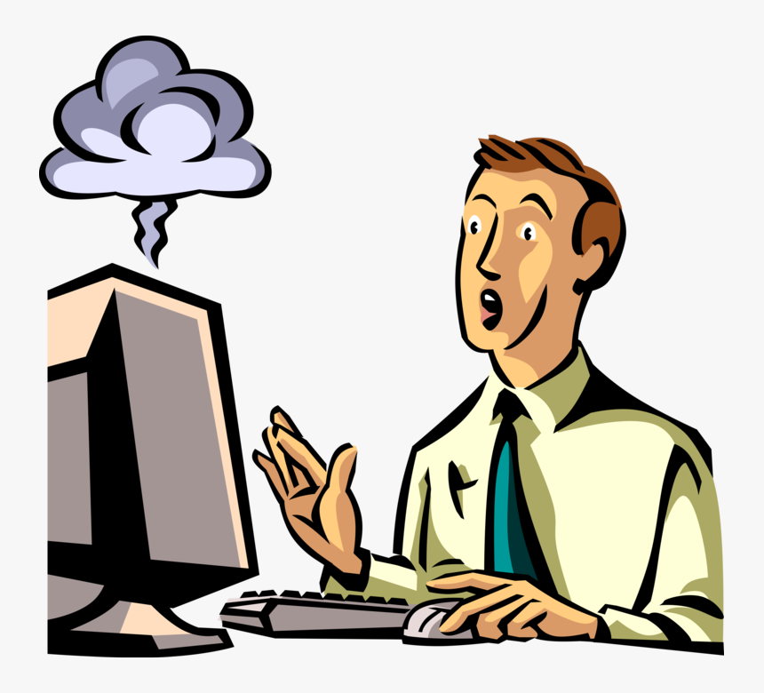 Vector Illustration Of Exacerbated Businessman S Computer - Crashed ...