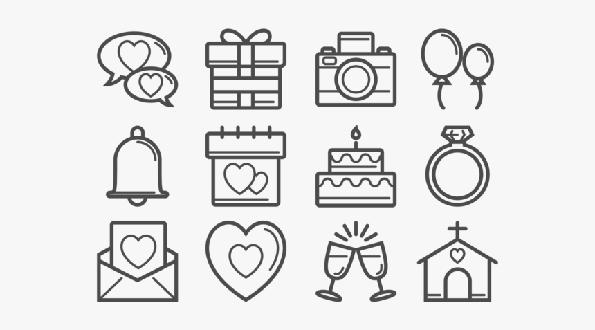 Boda Thin Line Icons - Wedding Reception Icons Png, Transparent Png ...