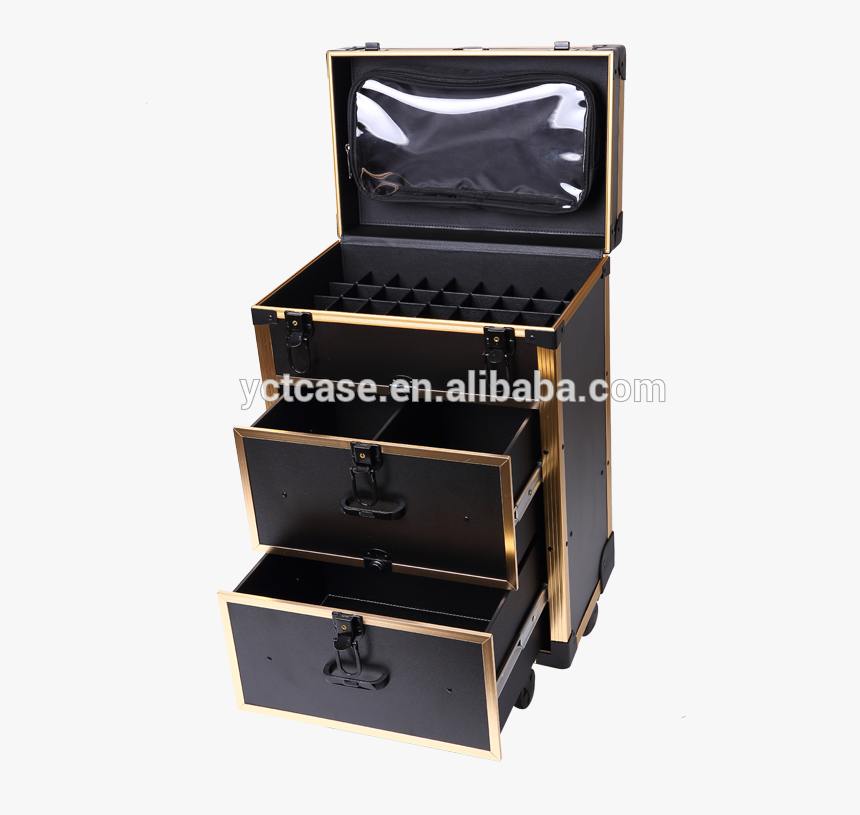 Aluminum Gold Trim Trolley Makeup Kit Case Organizer - Drawer, HD Png ...