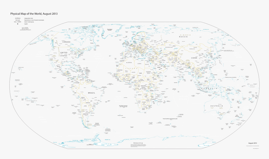 Cia World Fact Book Physical World Map 2013 Clip Arts - Map, HD Png ...