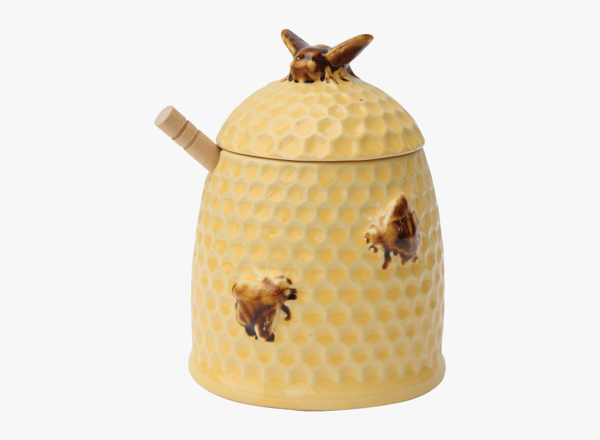 Stoneware Bee Skep Design Honey Jar With Wood Honey - Beehive, HD Png ...