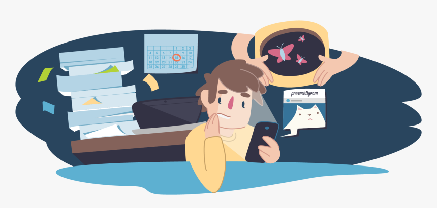 Cartoon Boy Procrastinating At Work - Stress Anxiety Clipart, HD Png ...