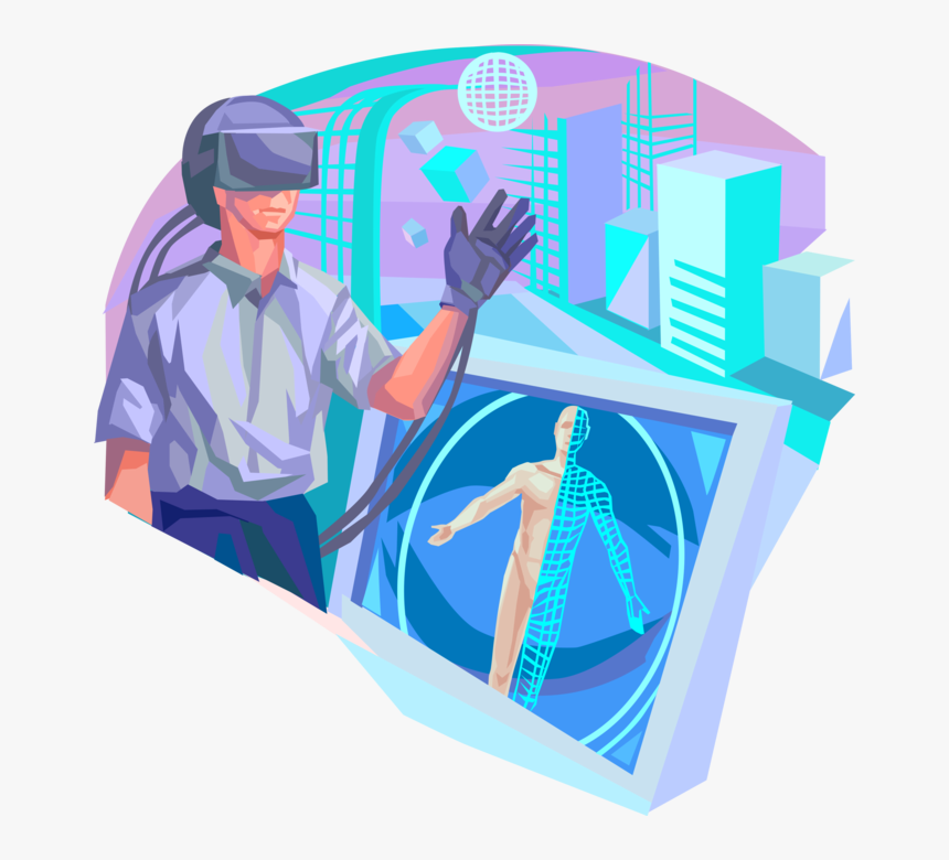 Vector Illustration Of Virtual Reality Computer Technology - Virtual ...