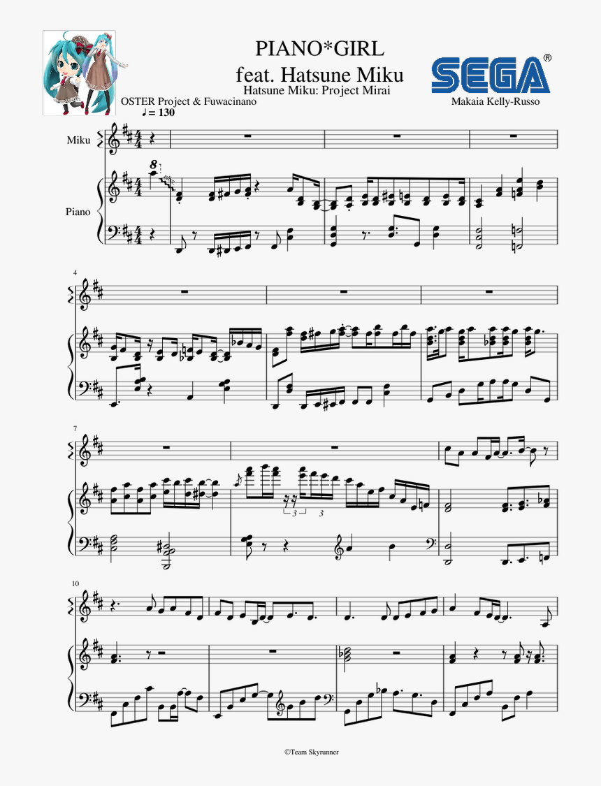 Transparent Hatsune Miku Chibi Png - Piano Girl Sheet Music Vocaloid ...