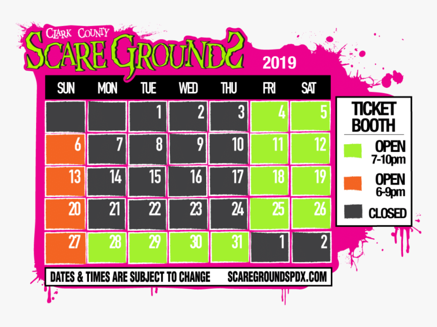 2019 Scaregrounds Haunted House Calendar - Clark County Scaregrounds ...