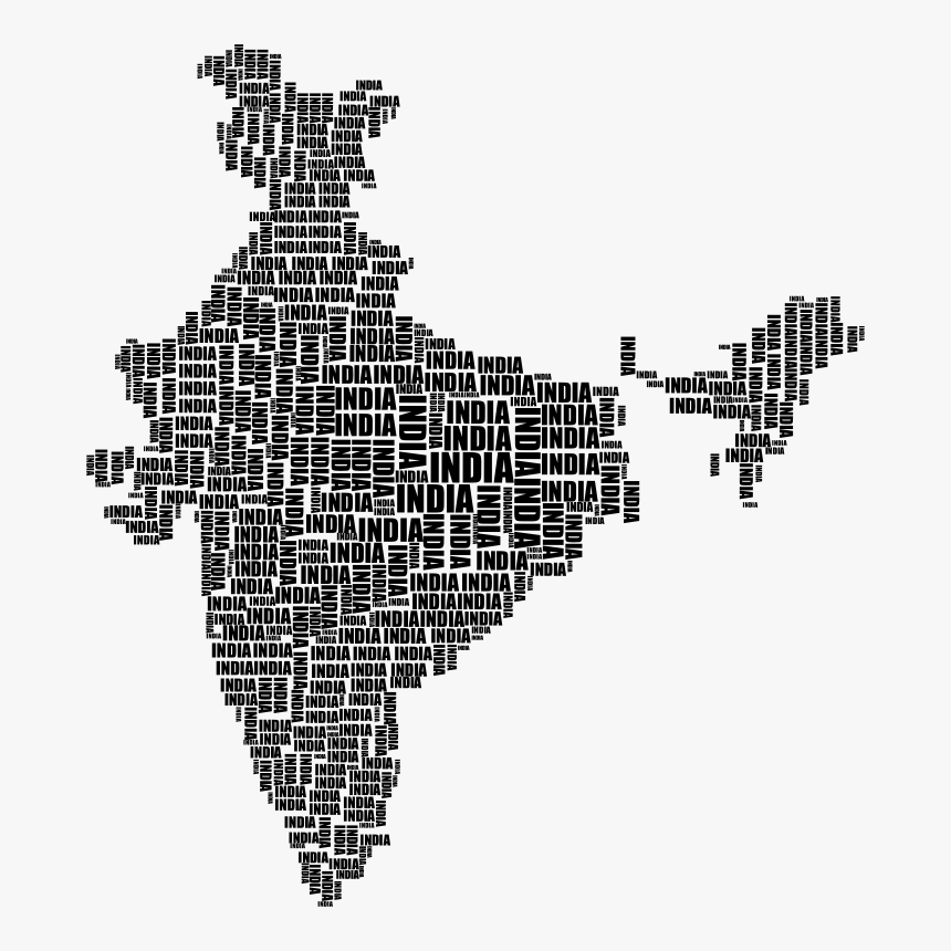 India Map Typography Black - India Map In Green Colour, HD Png Download ...
