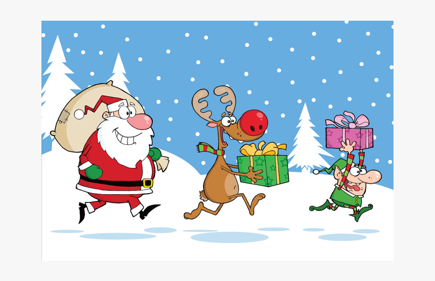Reindeer, Elf And Santa Claus Carrying Christmas Santa - Santa Elf And ...