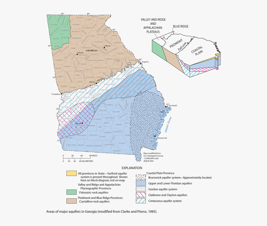 Map Of Major Georgia Aquifiers - Georgia Aquifers, HD Png Download ...
