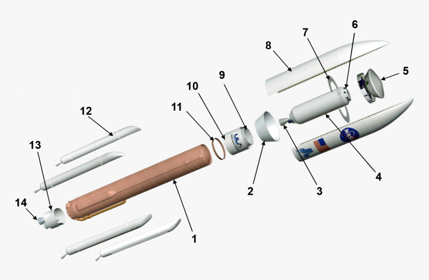 Atlas V 541 Launch Vehicle, Expanded View - Atlas Rocket Exploded View ...