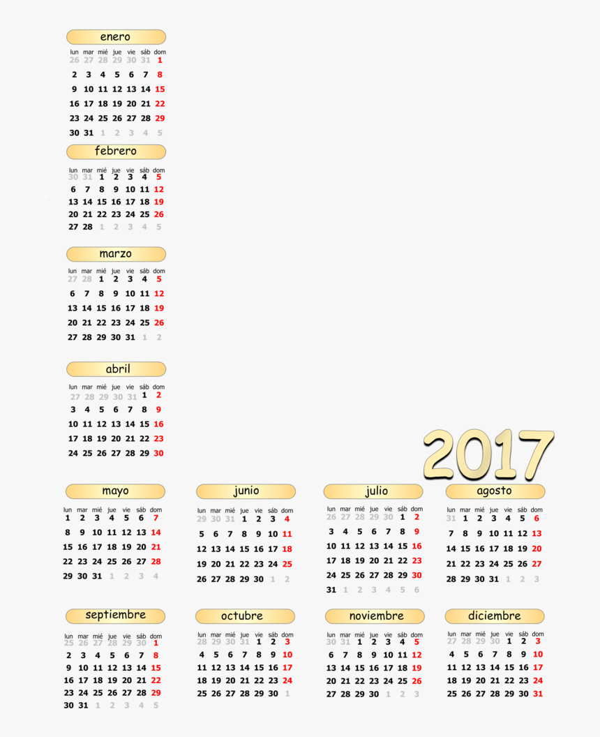 2017 Calendar Template Png, Transparent Png , Transparent Png Image ...