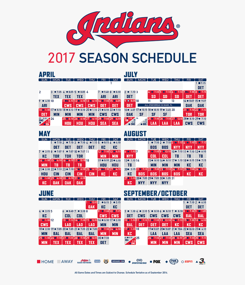 2017 Cleveland Indians Schedule - Indians Game Schedule 2019, HD Png ...