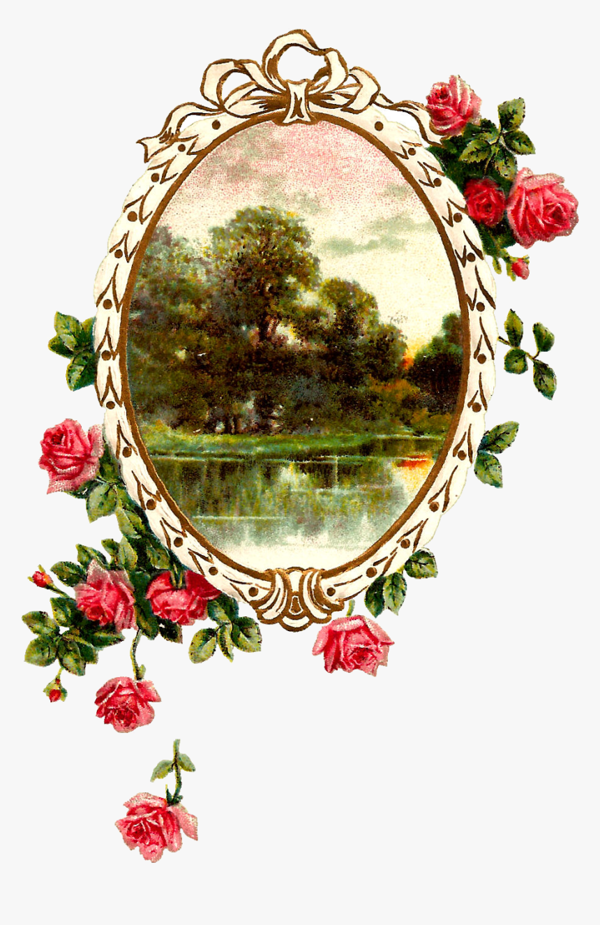 Free Digital Printable Label And Pink Rose Flower Frame - Round Flower ...