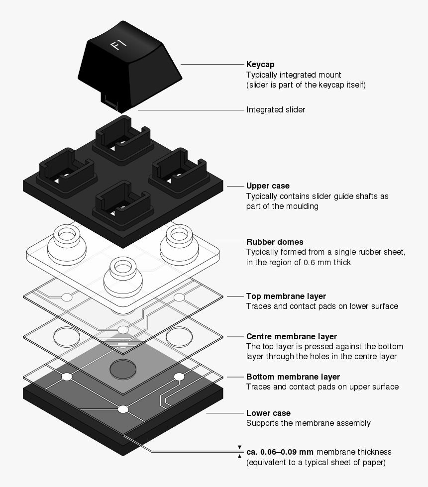 Rubber Dome Over Membrane - Mechanical Keyboard Exploded View, HD Png ...